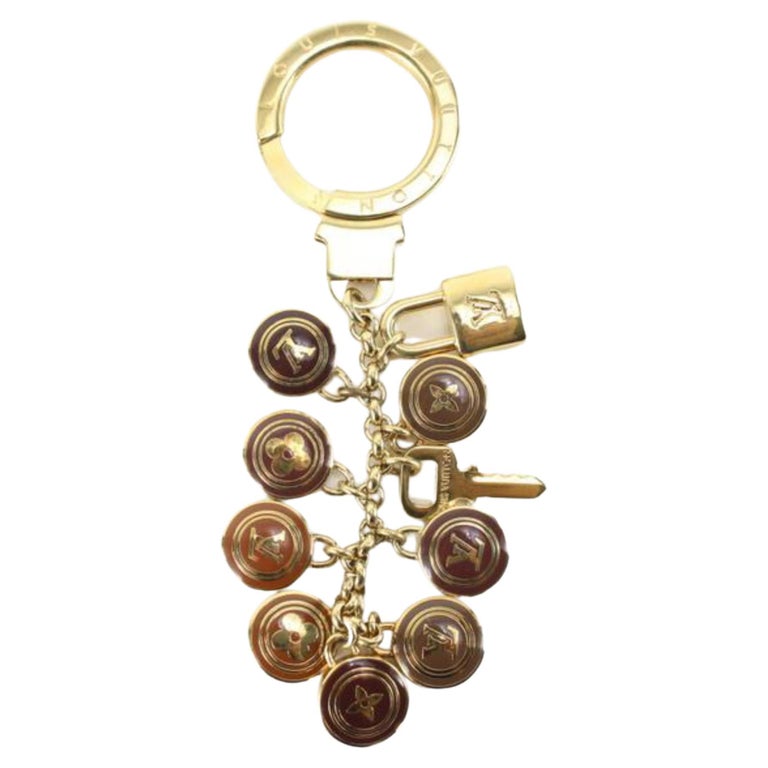 Louis Vuitton Gold x Brown LV Logo Multi Charm Keychain Lock and Key ...