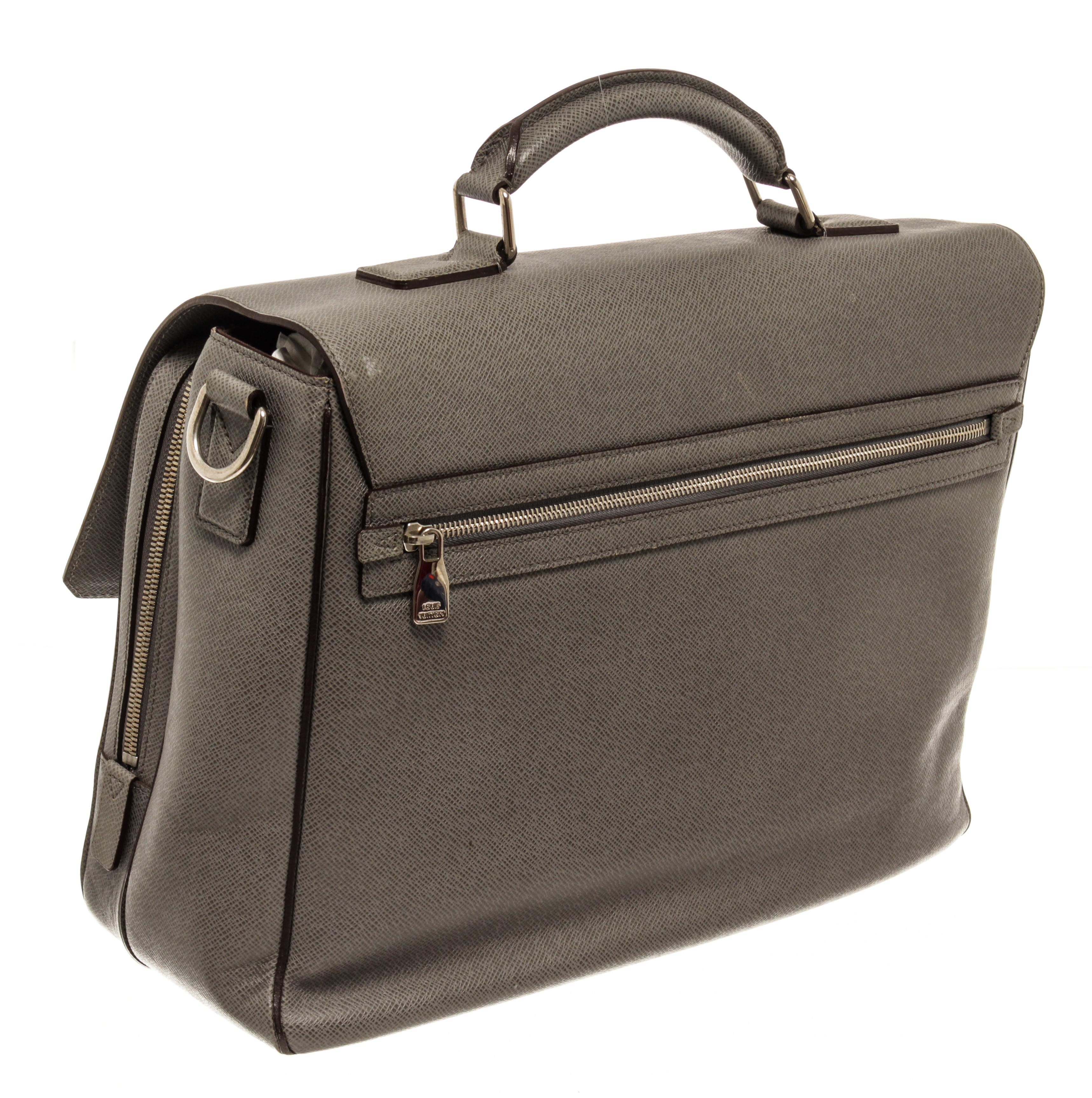 Louis Vuitton Gray Taiga Leather Vassili GM Briefcase Bag at 1stDibs ...