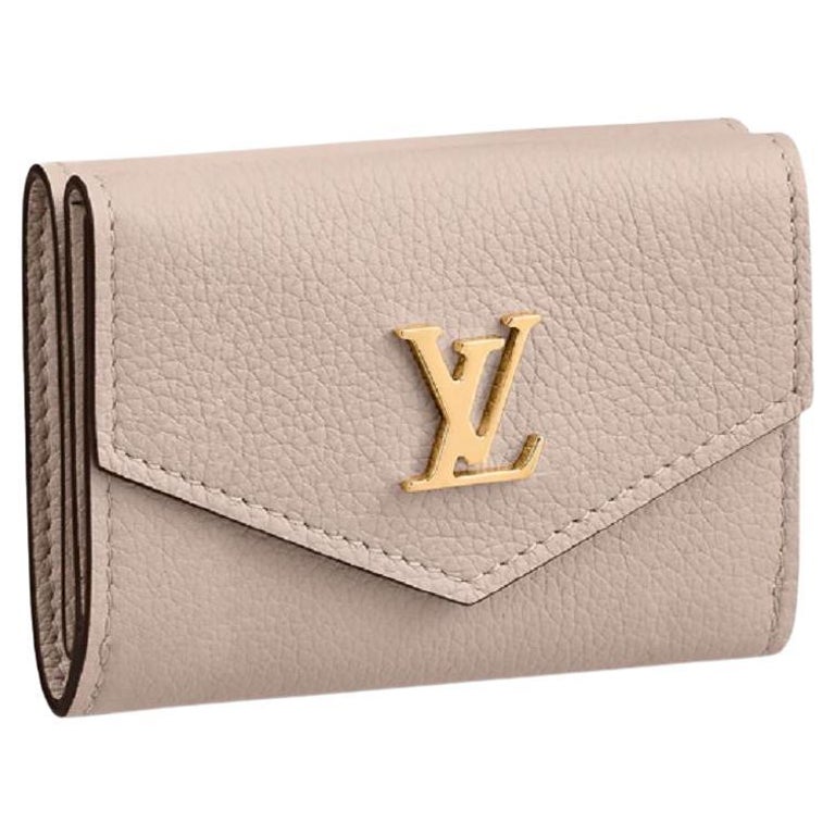 Louis Vuitton Greige Beige Calf Leather Lockmini Wallet For Sale at 1stDibs