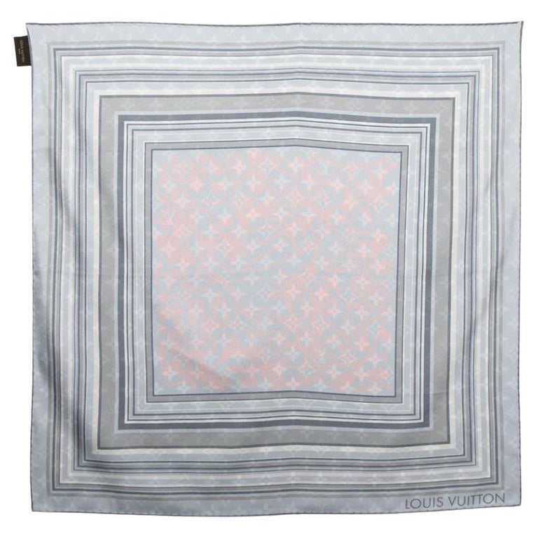 Louis Vuitton Grey Logo Monogram and Geometric Printed Silk Square ...