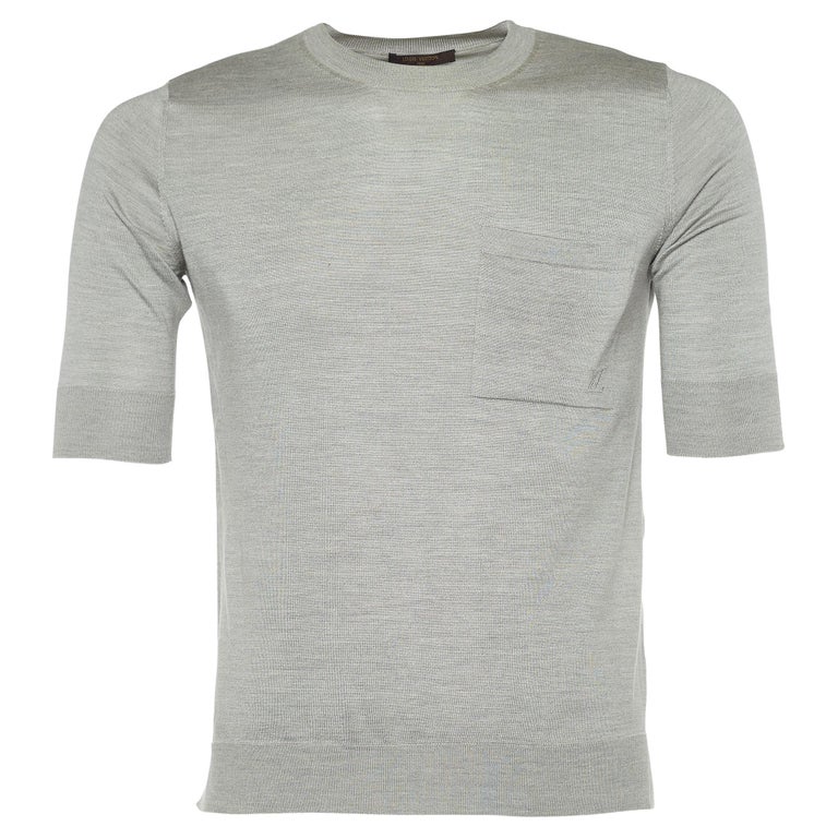 Louis Vuitton Grey Silk and Cotton Knit Logo Detail T-Shirt M For Sale ...