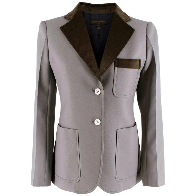 Louis Vuitton Grey Tailored Jacket with Velvet Trim - Size US 4 at 1stDibs