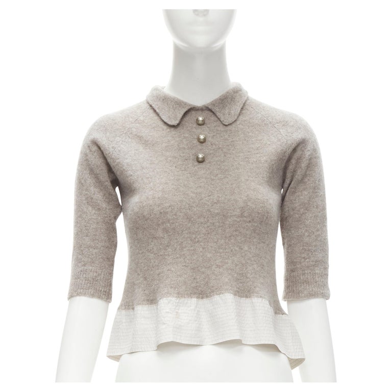 LOUIS VUITTON grey wool knit flared hem babydoll sweater top S For Sale ...