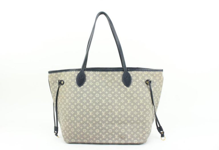 Louis Vuitton Grey x Navy Monogram Mini Lin Neverfull MM Tote Bag ...