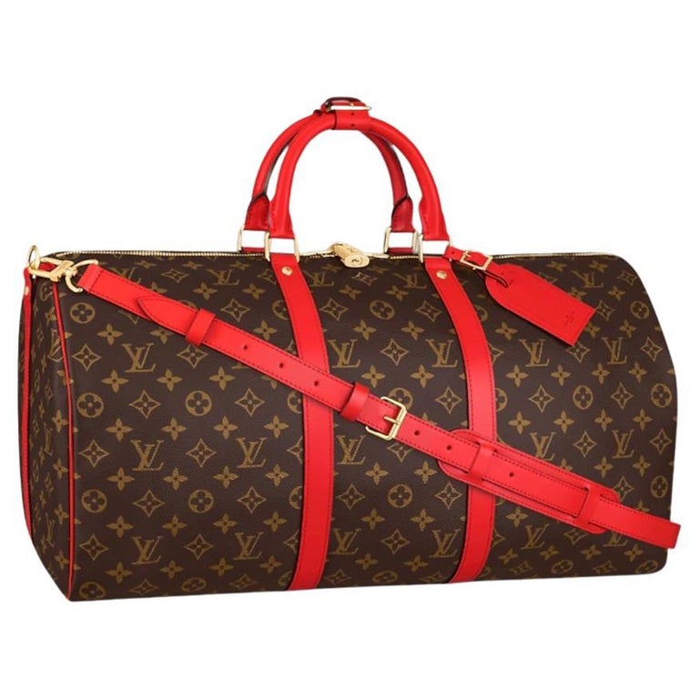 Louis Vuitton Keepall Bandoulière 50 Coated Canvas Coquelicot For Sale at 1stDibs