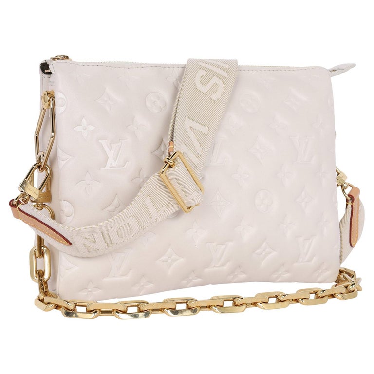 Louis Vuitton Lambskin Embossed Monogram Coussin PM Beige
