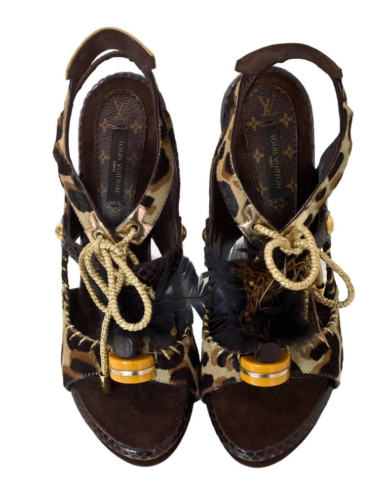 Louis Vuitton Leopard Ponyhair and Python Spicy Sandals Sz 38.5 For ...