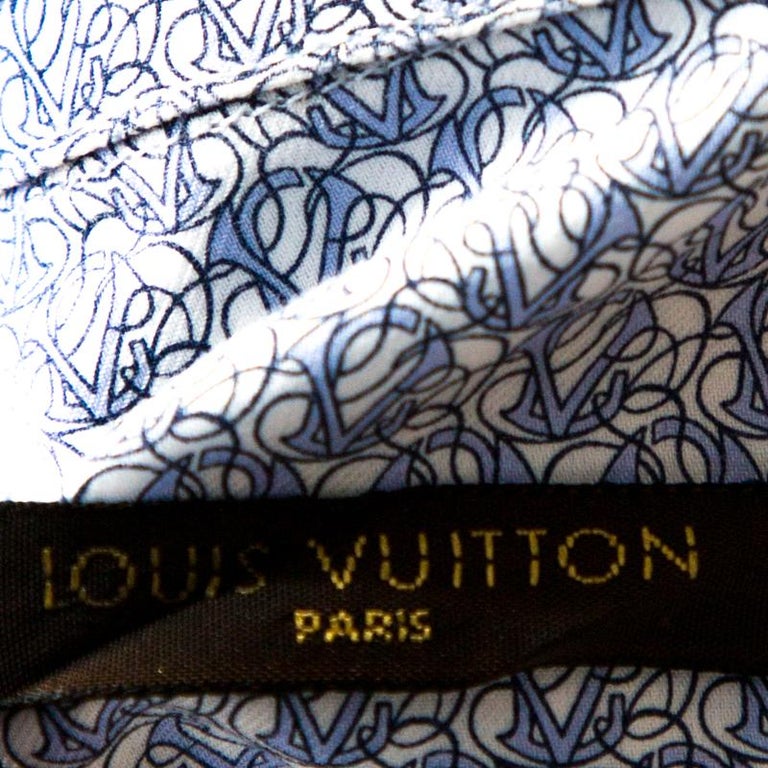 Louis Vuitton Light Blue Monogram Print Cotton Short Sleeve Shirt M at ...