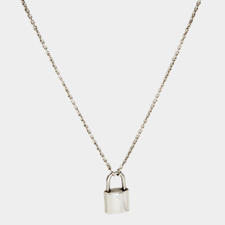 Louis Vuitton Lockit Sterling Silver Pendant Necklace For Sale at 1stDibs