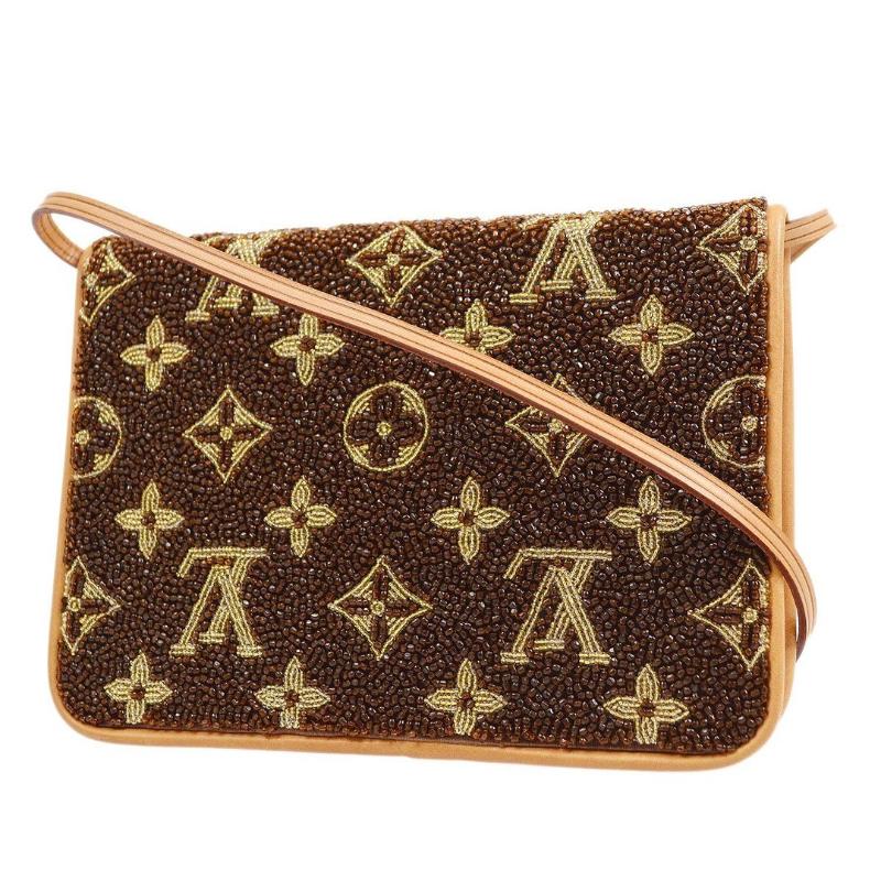 LOUIS VUITTON LV Limited Edition Brown Gold Perlee Bead Evening ...