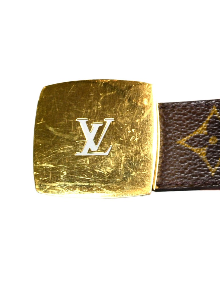 Louis Vuitton LV Monogram/Brown Leather Cut Reversible Belt W/ Buckle ...