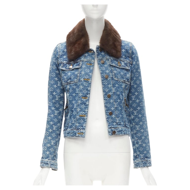 LOUIS VUITTON LV monogram jacquard denim mink fur collar trucker jacket ...