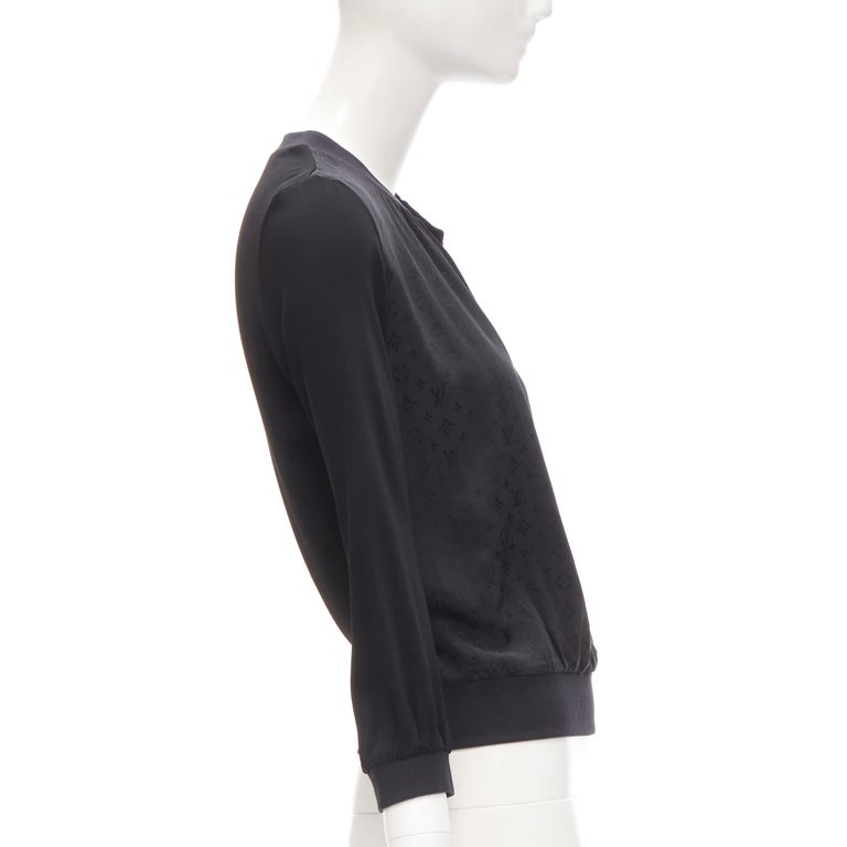 LOUIS VUITTON LV monogram silk front panel bow charm pullover top S at ...
