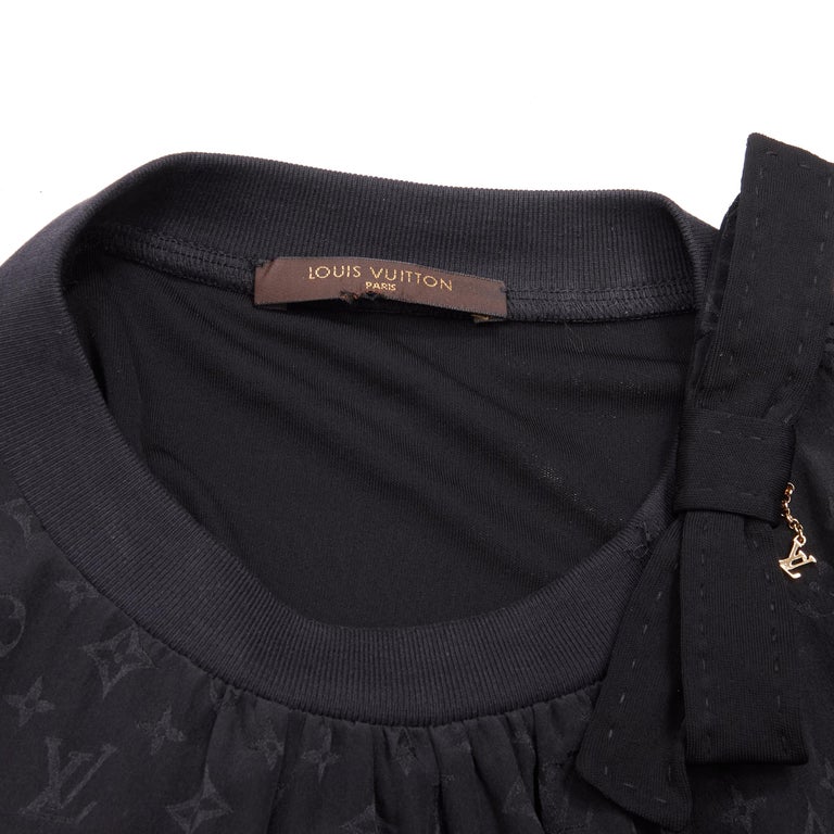 LOUIS VUITTON LV monogram silk front panel bow charm pullover top S at ...