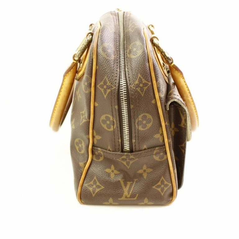 Louis Vuitton Manhattan Monogram Pm 866521 Brown Coated Canvas Satchel For Sale at 1stDibs