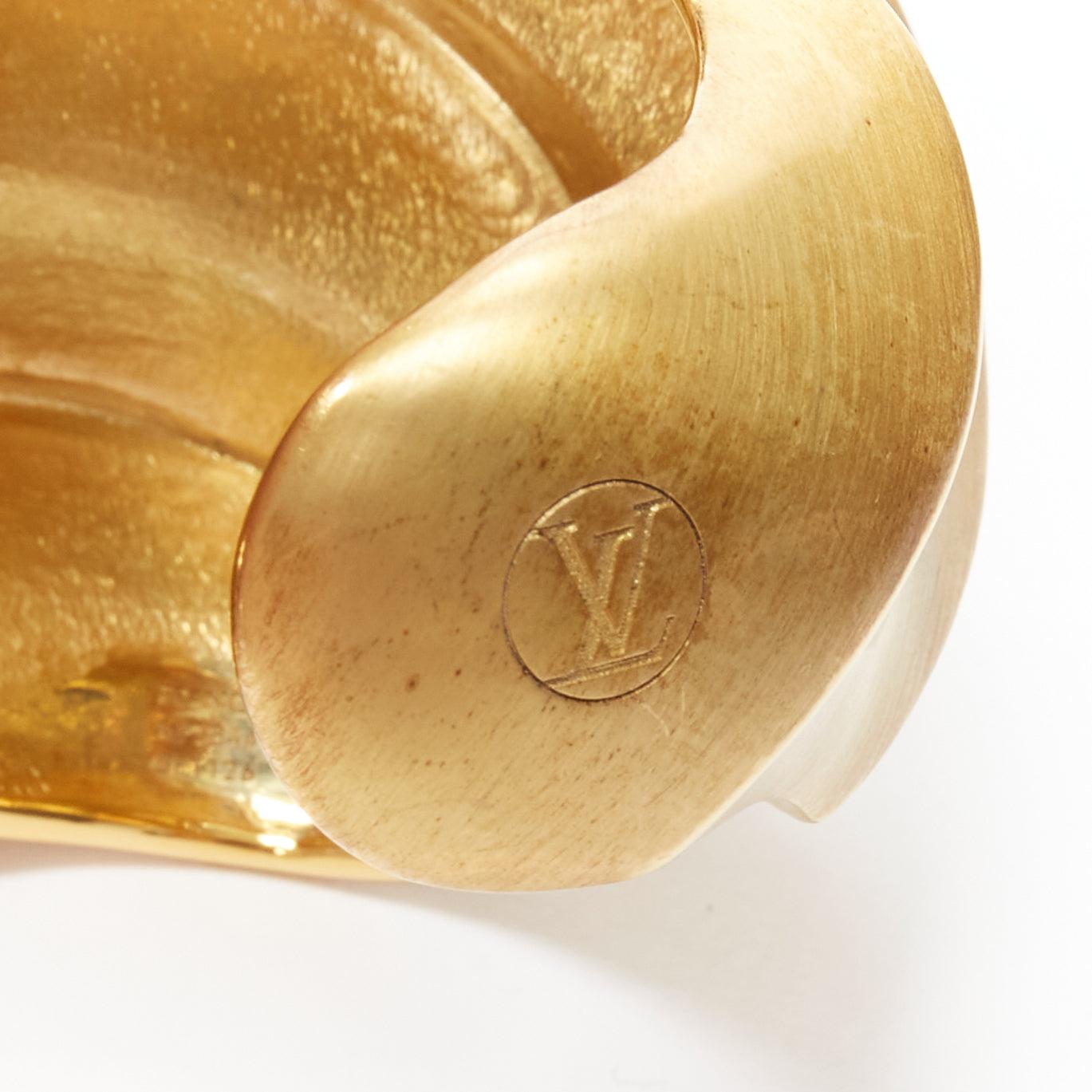 LOUIS VUITTON matte gold LV logo architectural cuff bangle at 1stDibs
