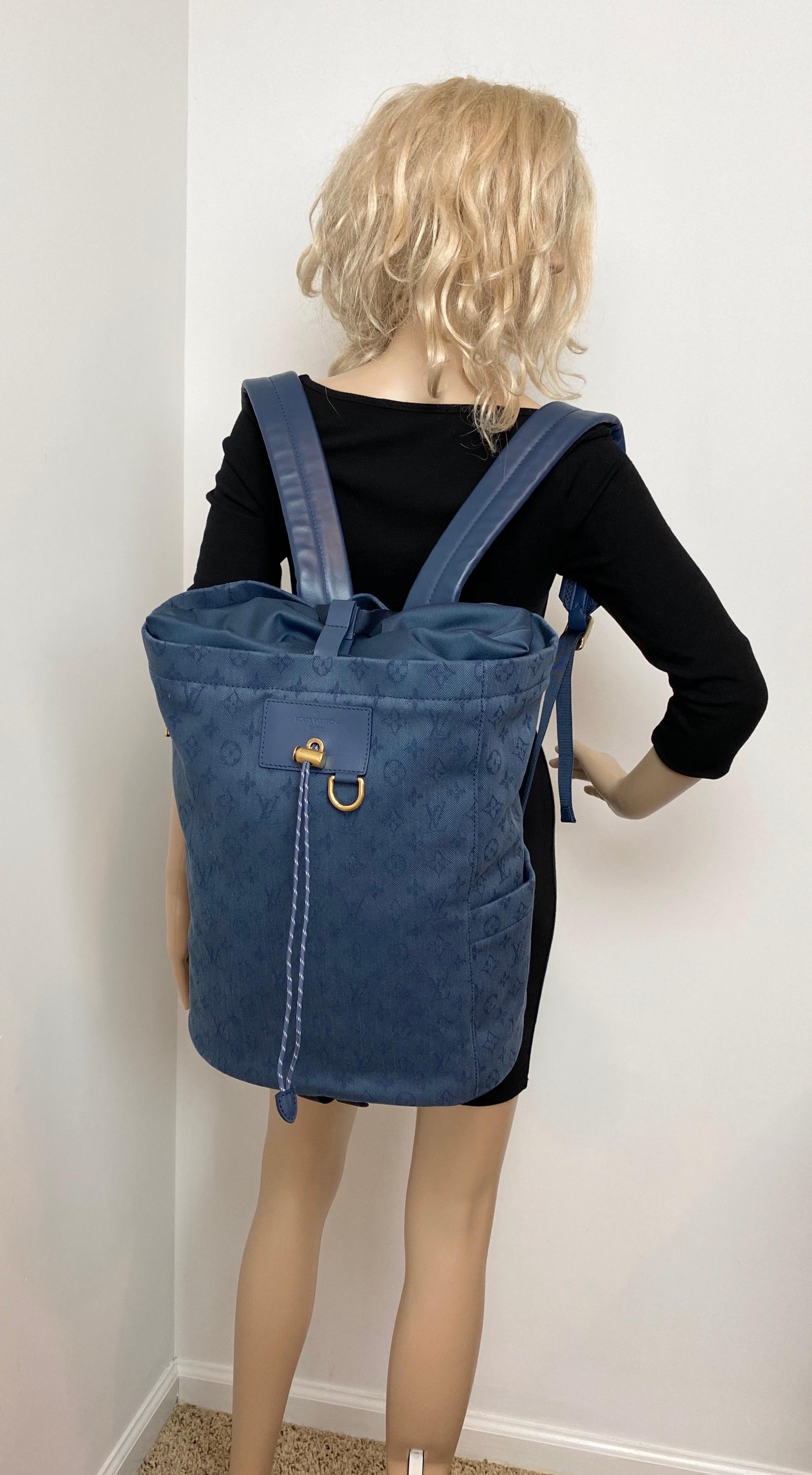 Louis Vuitton Men's Backpack Chalk Navy Blue Monogram Denim Travel ...