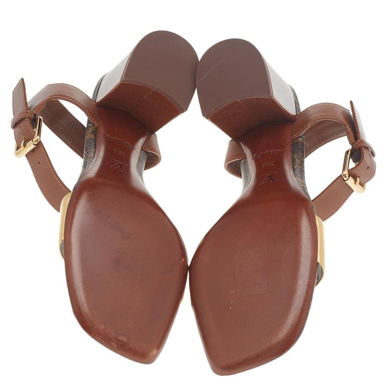 Louis Vuitton Metallic Gold/Brown Leather Block Heel Ankle Strap ...