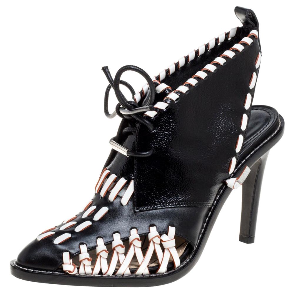 Louis Vuitton Monochrome Leather Manga Lace Up Slingback Booties Size ...