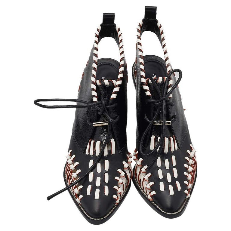 Louis Vuitton Monochrome Leather Manga Lace Up Slingback Booties Size ...