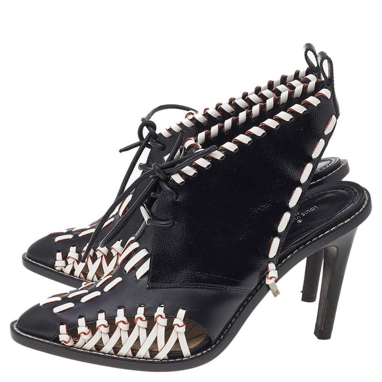 Louis Vuitton Monochrome Leather Manga Lace Up Slingback Booties Size ...
