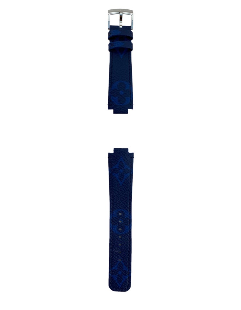 Louis Vuitton Monogram Cobalt Blue Tambour Watch Strap For Sale at ...