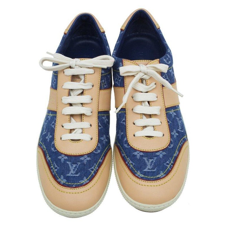 Louis Vuitton Monogram Denim and Leather Sneakers Size 40 at 1stDibs