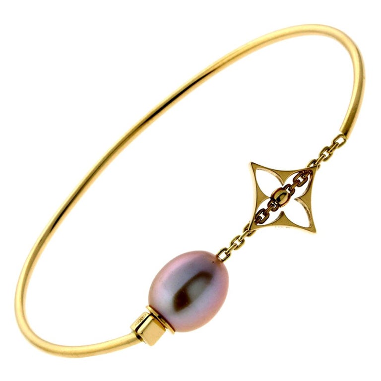 Louis Vuitton Monogram Pearl Gold Bangle Bracelet at 1stDibs