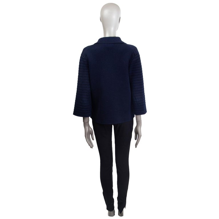 LOUIS VUITTON navy blue cotton BEADED DOUBLE BREASTED KNIT Jacket M For ...