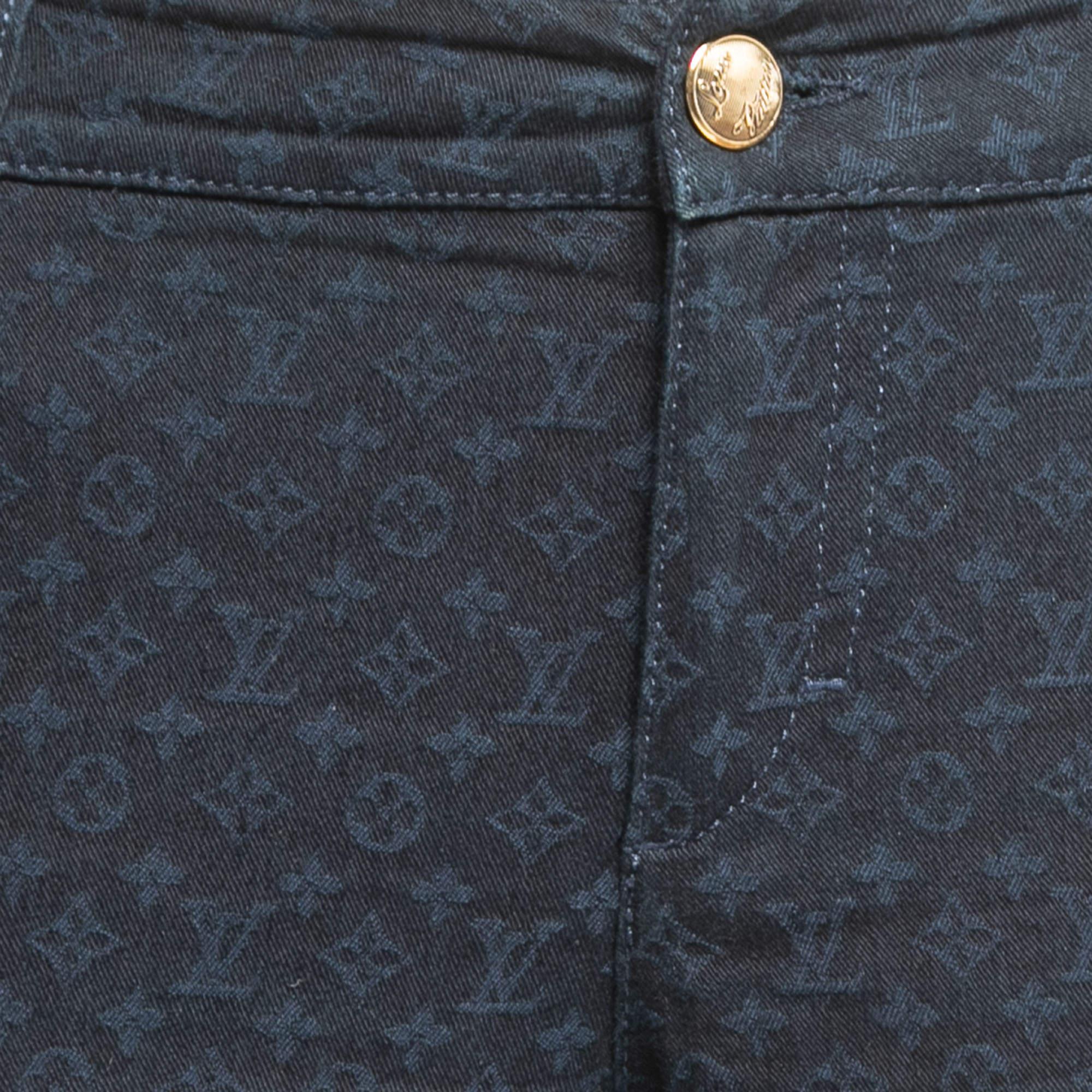 Louis Vuitton Navy Blue Monogram Jacquard Denim Tapered Leg Jeans M ...