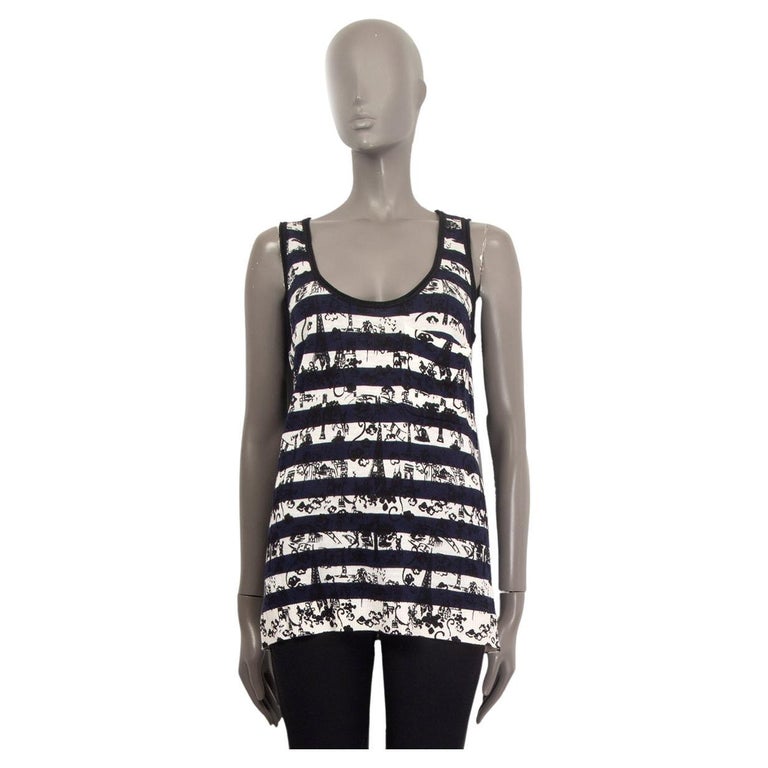 LOUIS VUITTON navy and white silk and linen PARIS PRINT Tank Top Shirt ...
