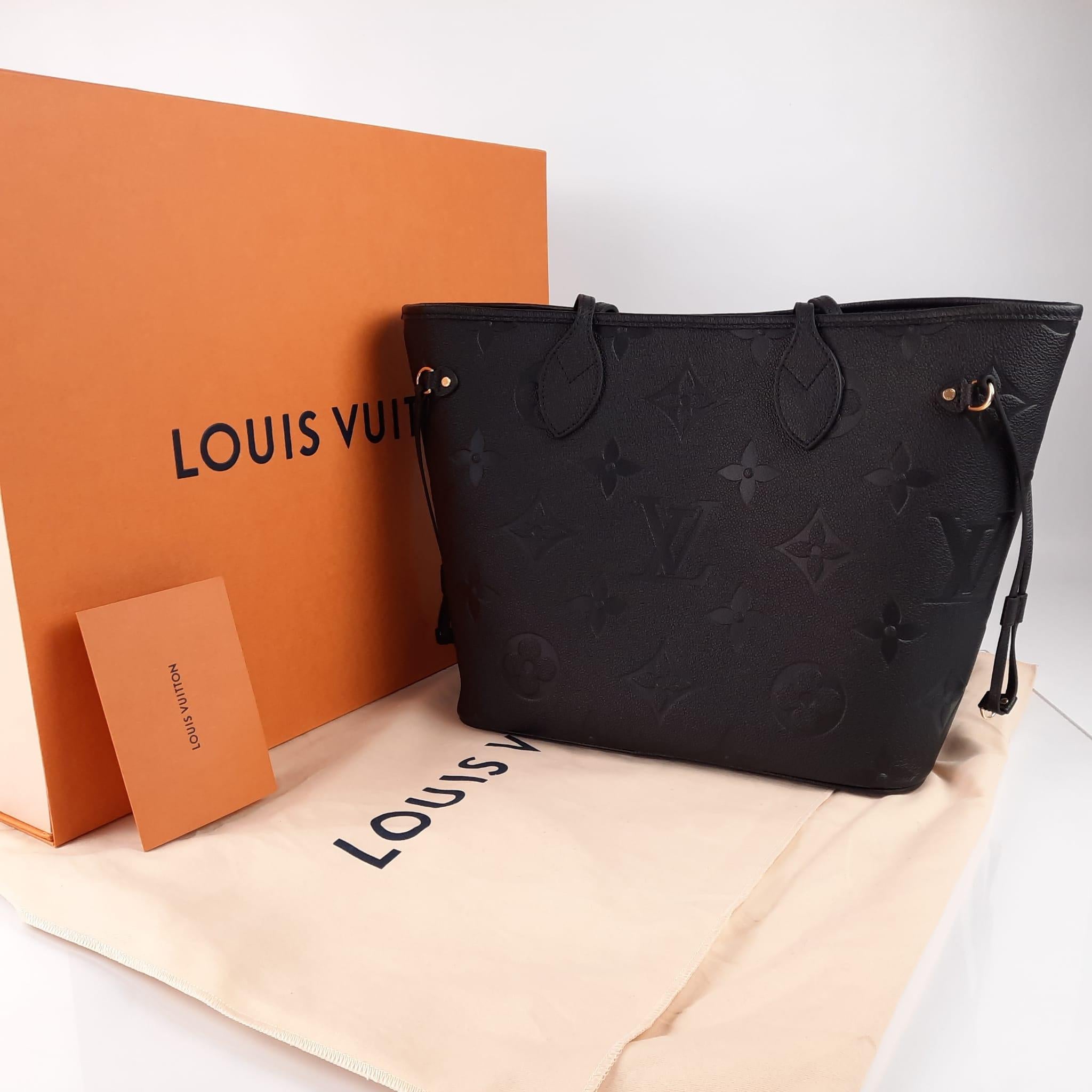 Louis Vuitton Neverfull MM Tote Bag Black Embossed Cowhide Leather For ...