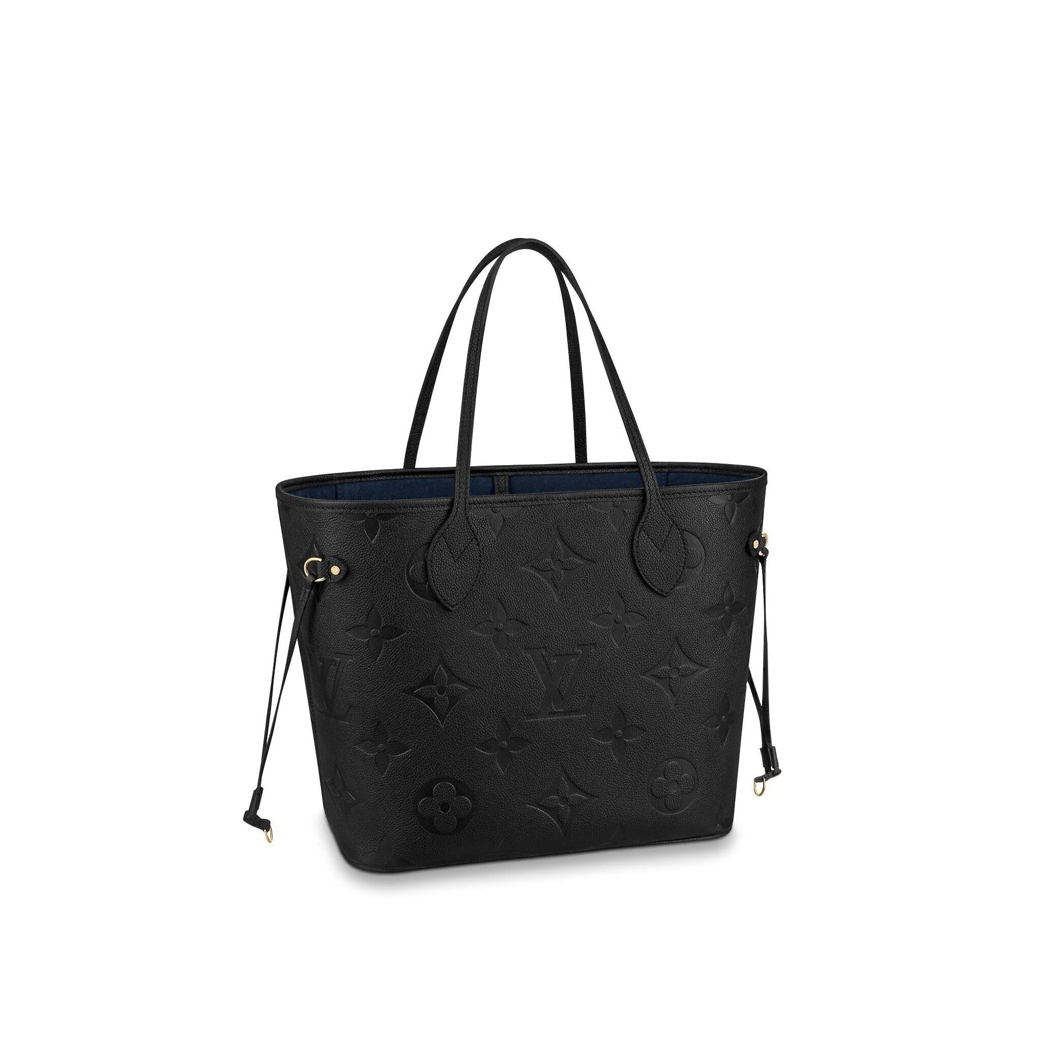 Louis Vuitton Neverfull MM Tote Bag Black Embossed Cowhide Leather For ...