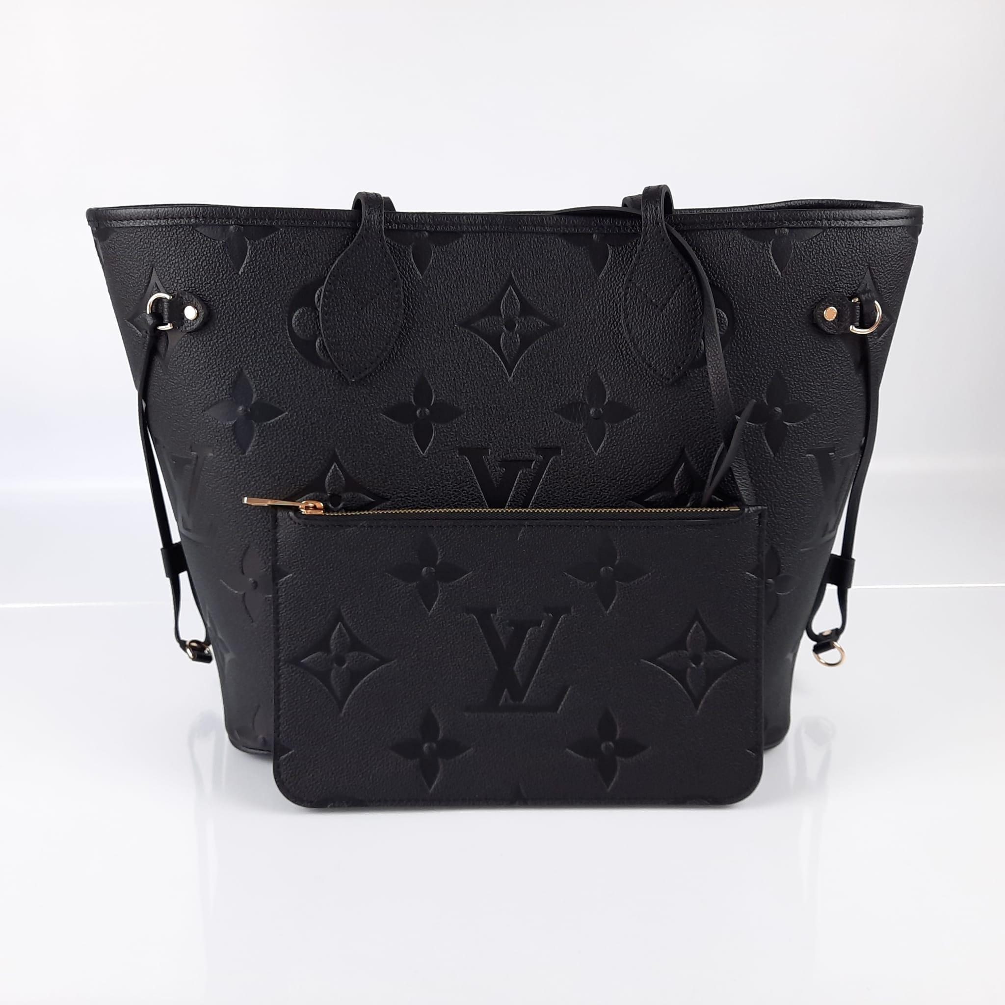 Louis Vuitton Neverfull MM Tote Bag Black Embossed Cowhide Leather For ...