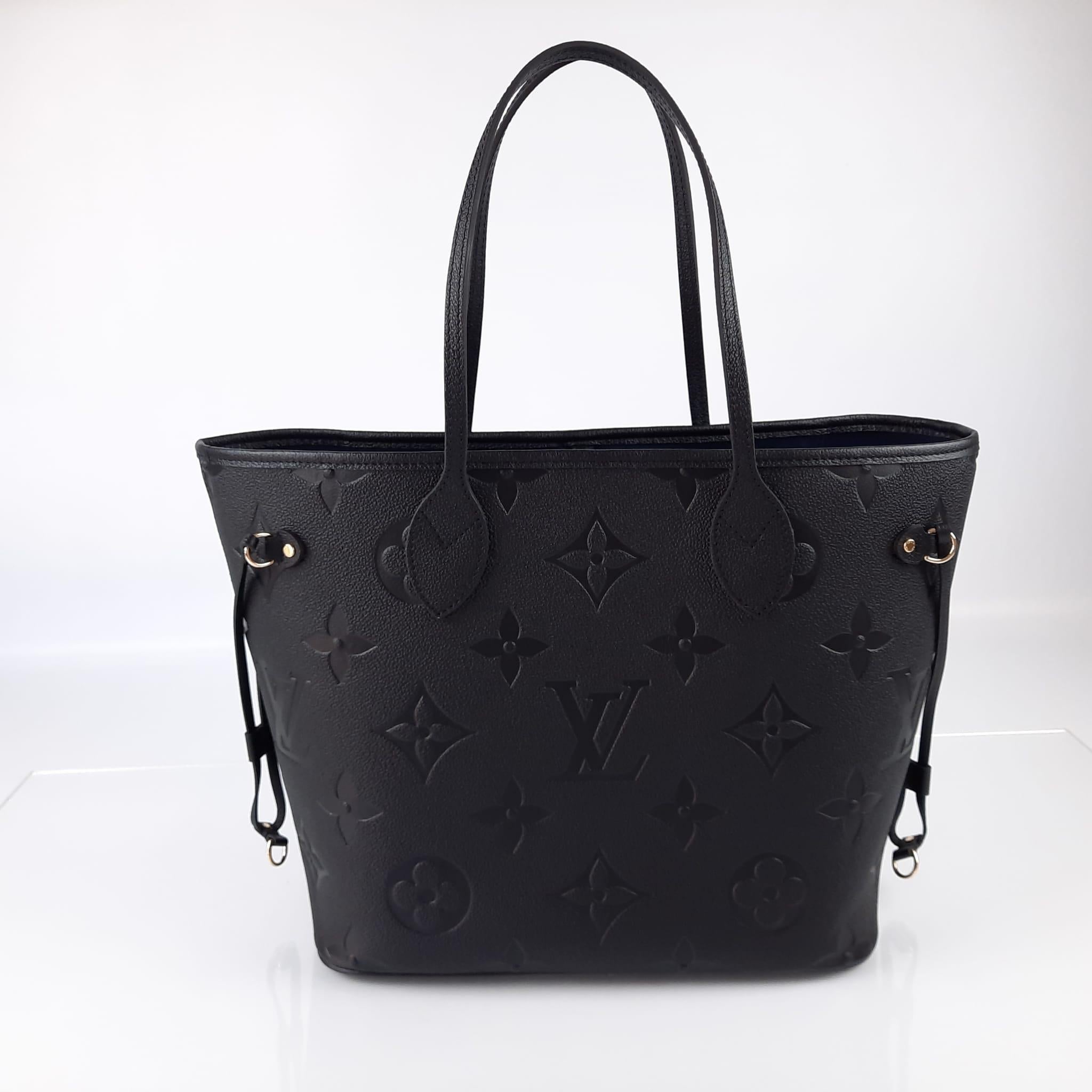 Louis Vuitton Neverfull MM Tote Bag Black Embossed Cowhide Leather For ...
