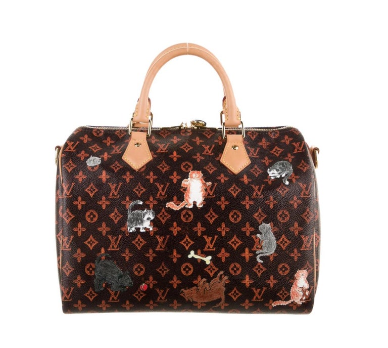 Louis Vuitton NEW Brown Orange Red Mono Cat Speedy 30 Top Handle ...