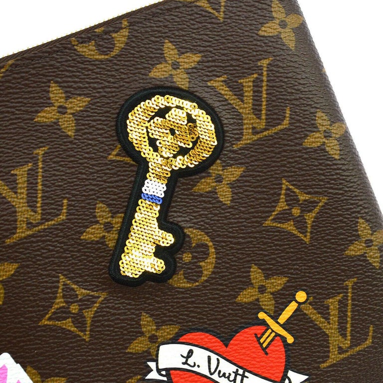 Louis Vuitton NEW Monogram Patch Sticker Envelope Pouch Clutch Wristlet ...