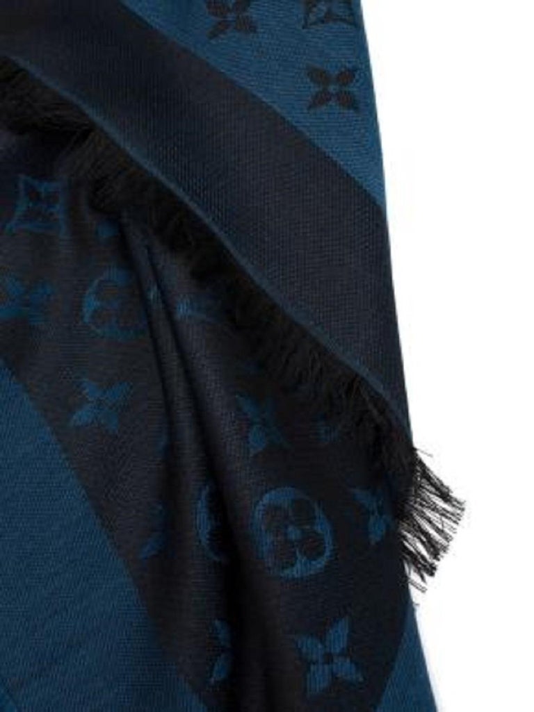 Louis Vuitton Night Blue Monogram Denim wool-silk shawl For Sale at 1stDibs