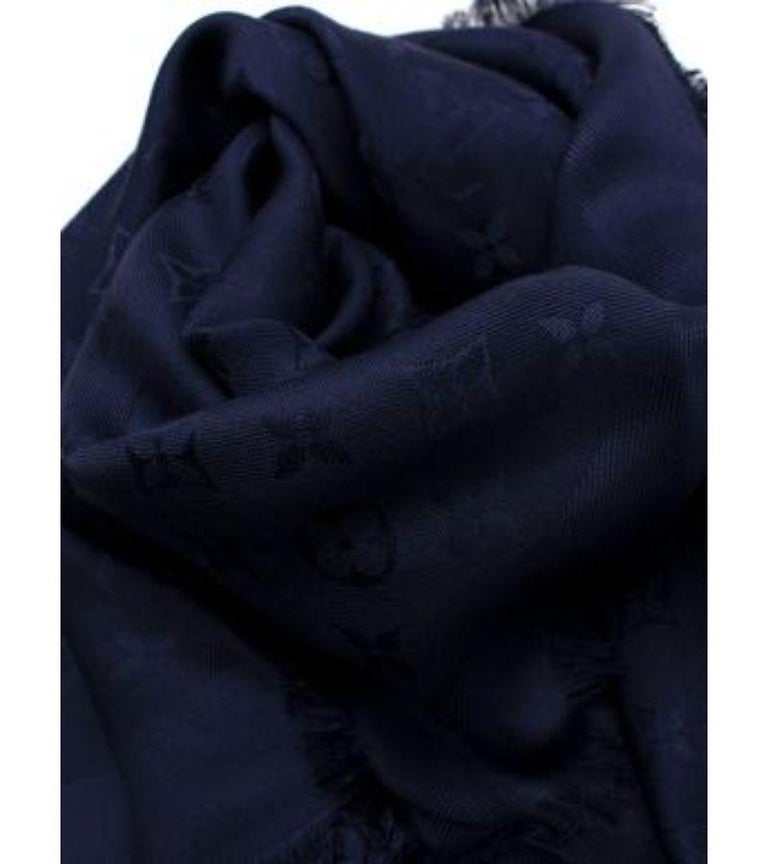 Louis Vuitton Night Blue Silk and Wool Monogram Stole For Sale at 1stDibs