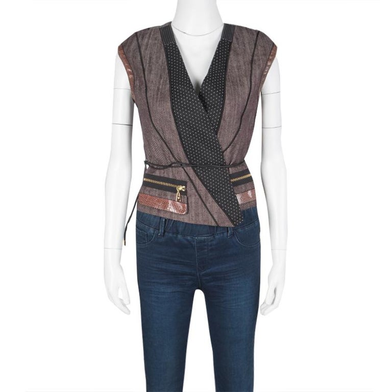 Louis Vuitton Paneled Leather Trim Corded Tie Detail Wrap Vest M For ...