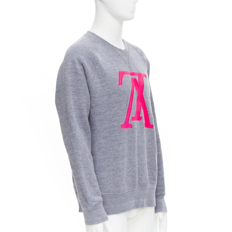 LOUIS VUITTON pink reversed LV logo embroidery grey fleece lined crew ...