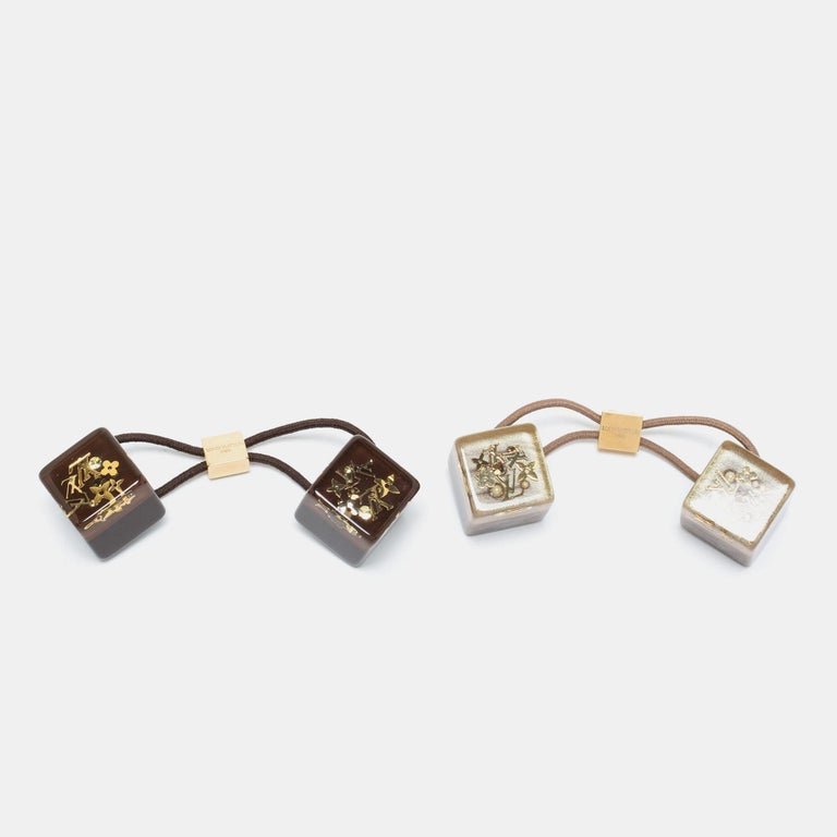 Louis Vuitton Praline Brown Resin Inclusion Hair Cubes Set of 2 For ...