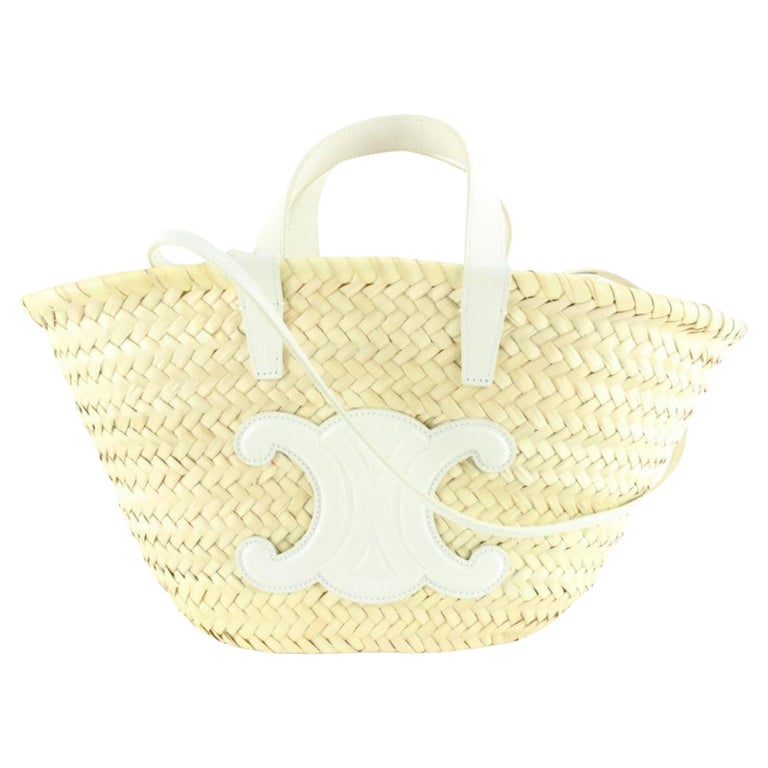 Céline Raffia with Leather Triomphe Classic Panier Basket Tote 95ce826s ...