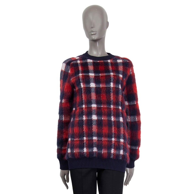 LOUIS VUITTON red blue white mohair 2019 OVERSIZED CHECK Sweater S For ...
