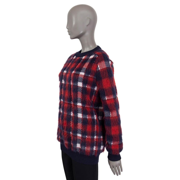 LOUIS VUITTON red blue white mohair 2019 OVERSIZED CHECK Sweater S For ...