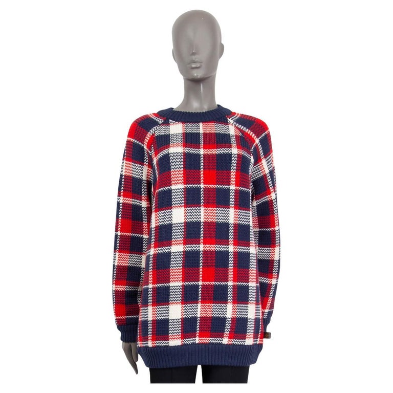 LOUIS VUITTON red blue white wool blend 2019 OVERSIZED CHECK Sweater S ...