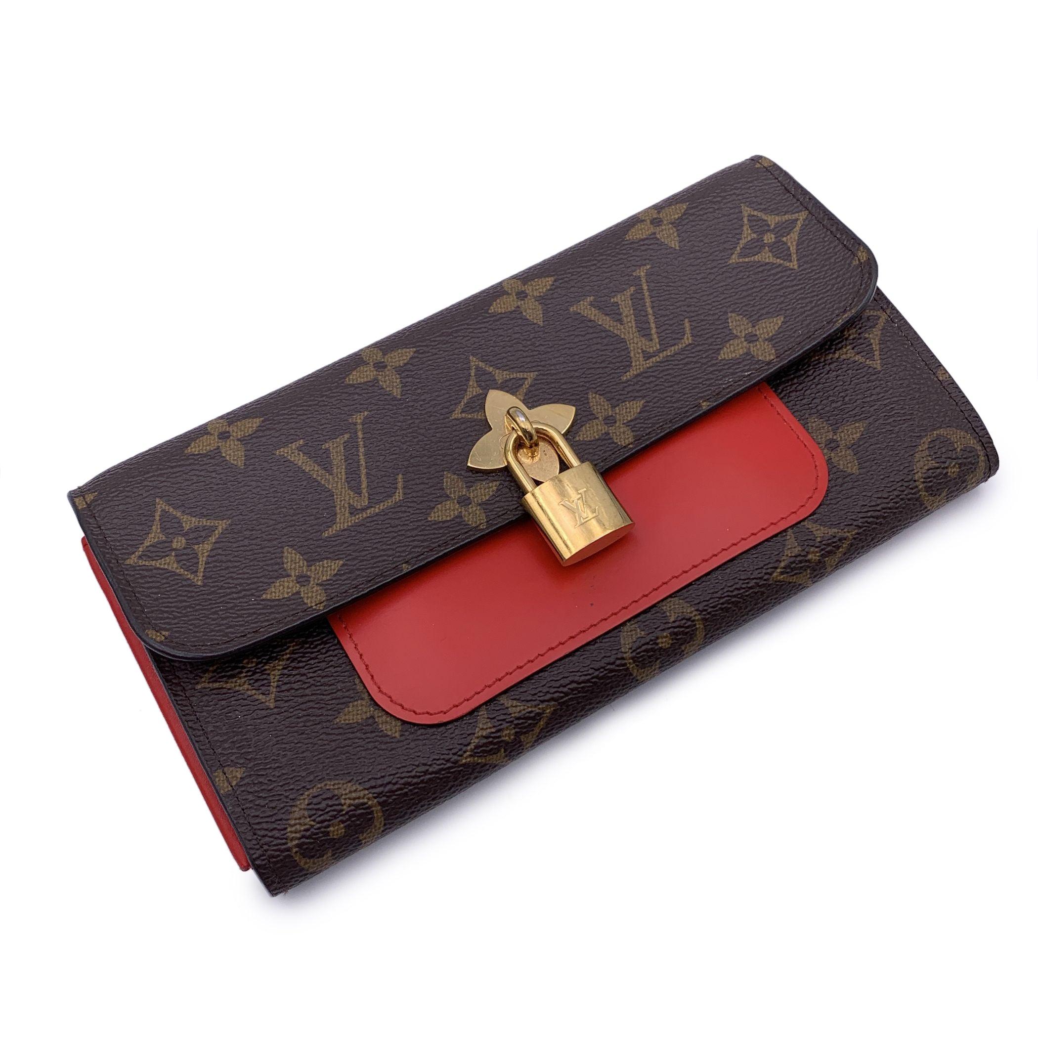 Louis Vuitton Red Leather Monogram Canvas Flower Lock Long Wallet For ...