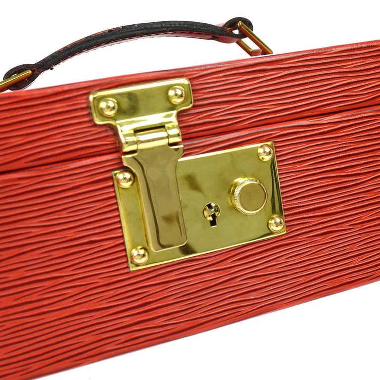 Louis Vuitton Red Leather Top Handle Satchel Vanity Cosmetic Travel Bag ...