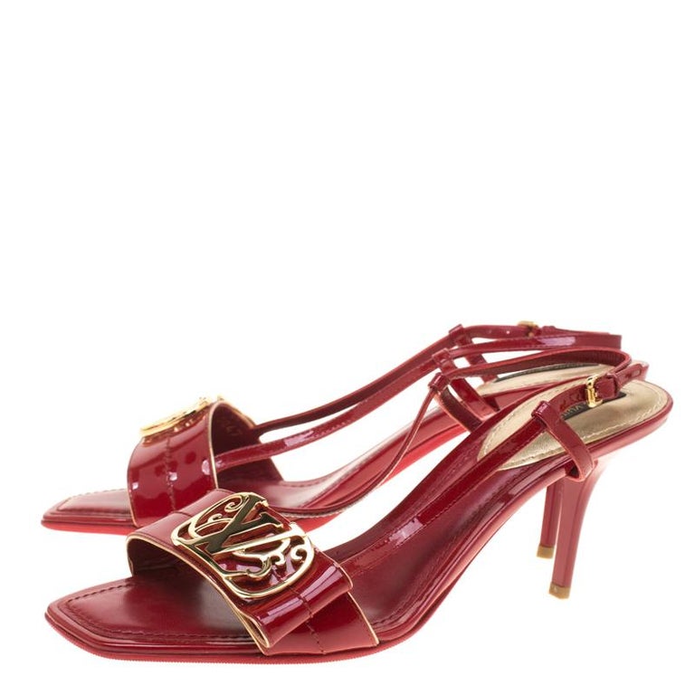 Louis Vuitton Red Patent Leather Logo Detail Slingback Sandals Size 39 ...