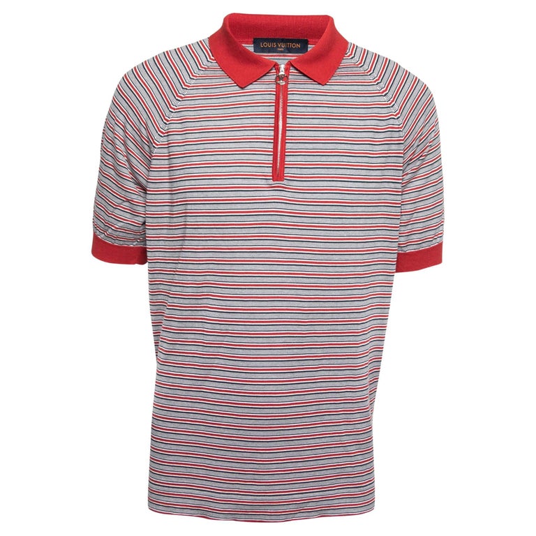 Louis Vuitton Red Striped Cotton Zip Polo T-Shirt 4XL For Sale at 1stDibs